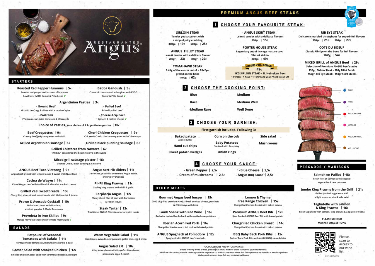 Menu - Restaurantes ANGUS-Playamar